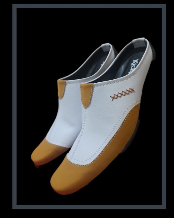 sepatu slop pria // sepatu slop formal // kombinasi putih tan | Lazada ...