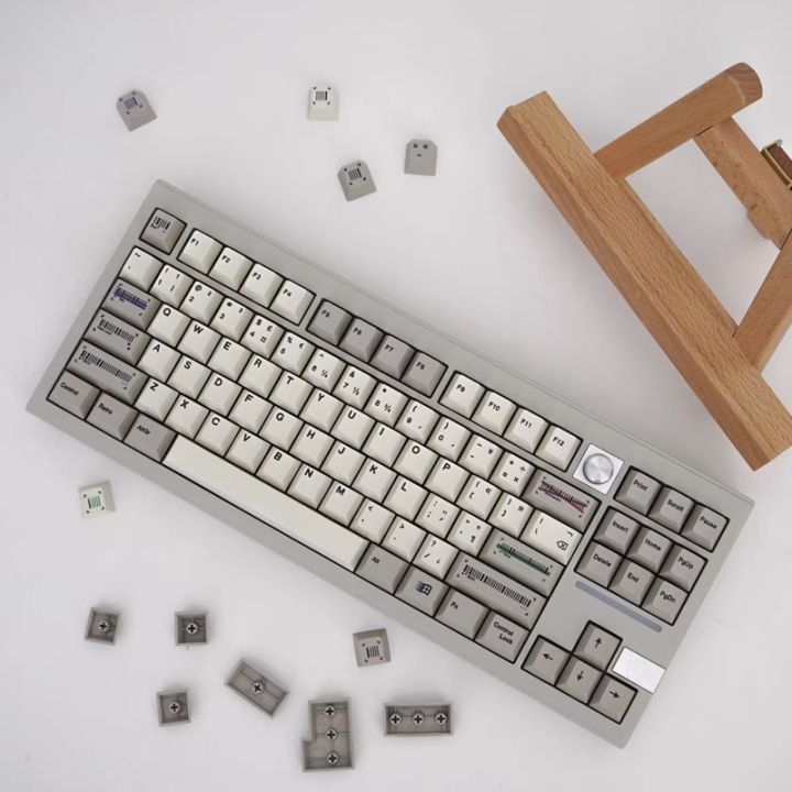 【Keycap Only】Grey White Retro Stripe keycap Set 142 Keys Cherry Profile ...