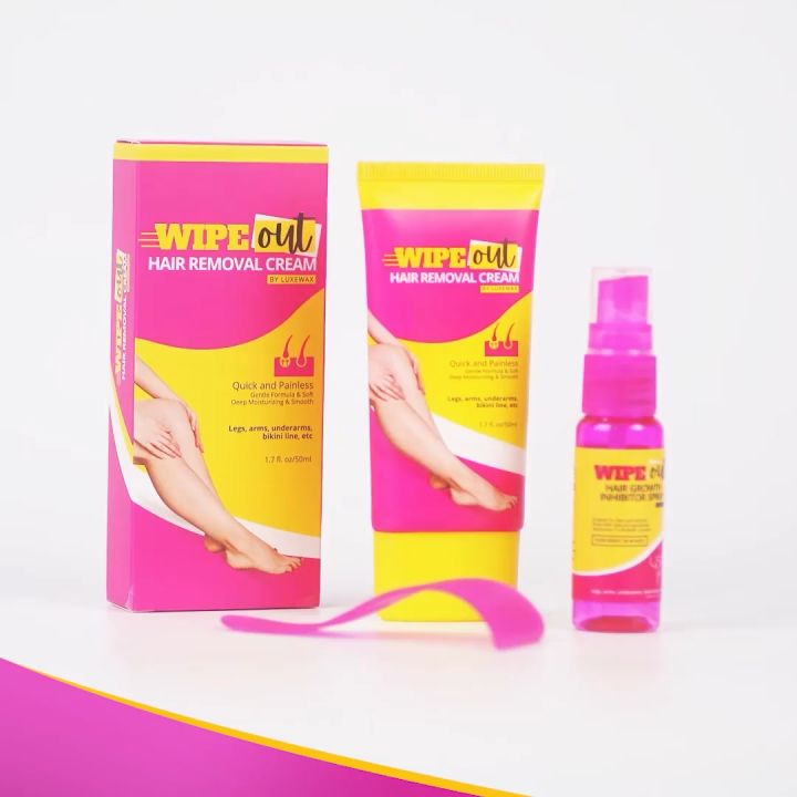 WipeOut Hair Removal Cream & Hair Growth Inhibitor Spray By Luxewax ...