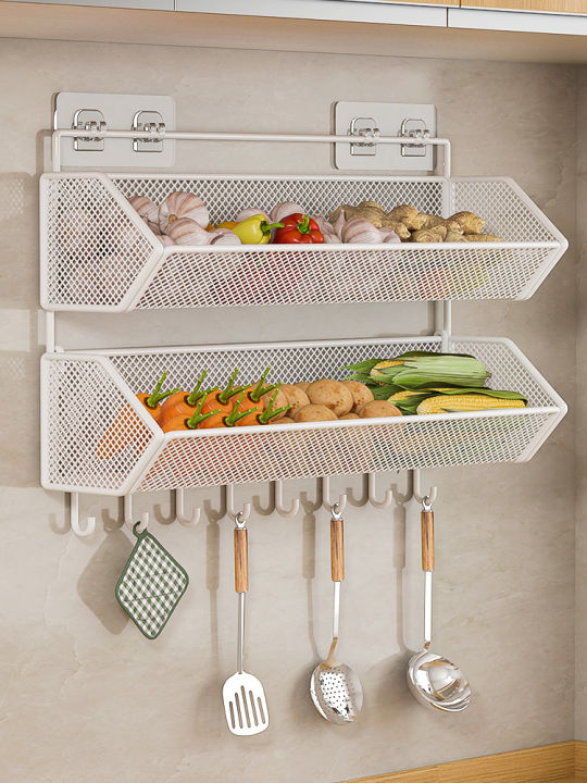 Kitchen Wall Mounted Storage Rack No Drilling Multi Functional Double ...