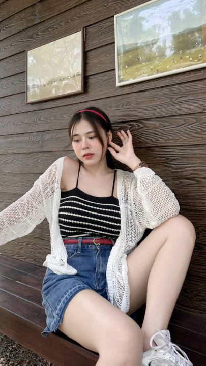 🌈MesubShop🌈ชุดเซ็ต 2 ชิ้น สายเดี่ยว+เสื้อคลุมตัวยาว ผ้าตาข่ายรู 💝 งานผ้าเนื้อนุ่มใส่เที่ยวทะเล ...