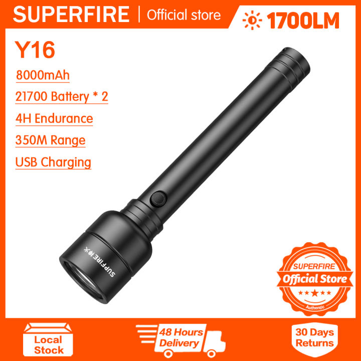 SUPERFIRE Y16 heavy duty flashlight rechargeable waterproof high power ...