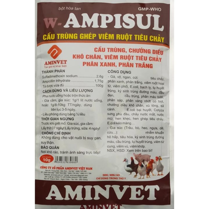 Ampisul 10g cầu trùng ghép viêm ruột tiêu chảy dùng tốt cho gà, vịt ...