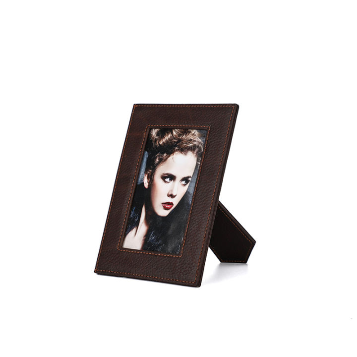 Genuine Leather Vintage Picture Frame Holder Retro Decoration Home ...