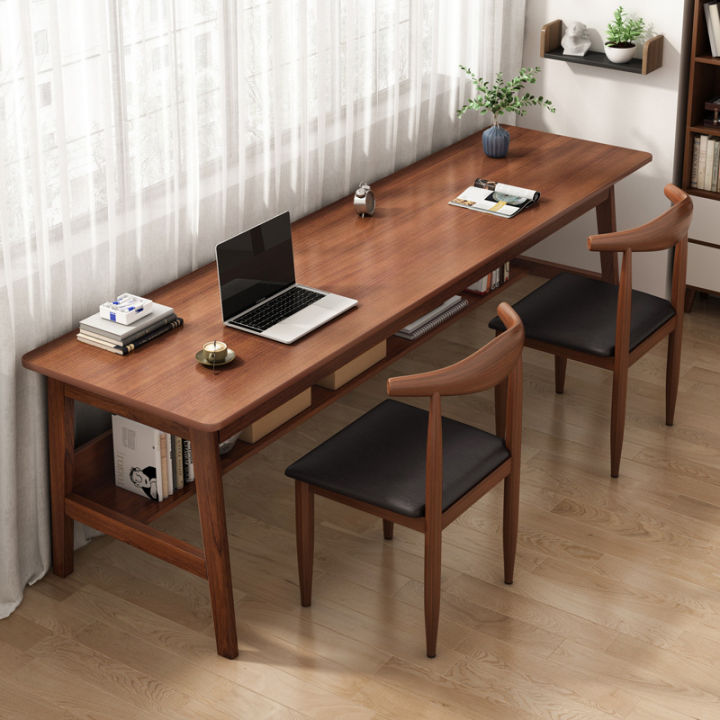 Solid Wood Legs Side-by-Side Computer Desk Double Long Desk Household ...
