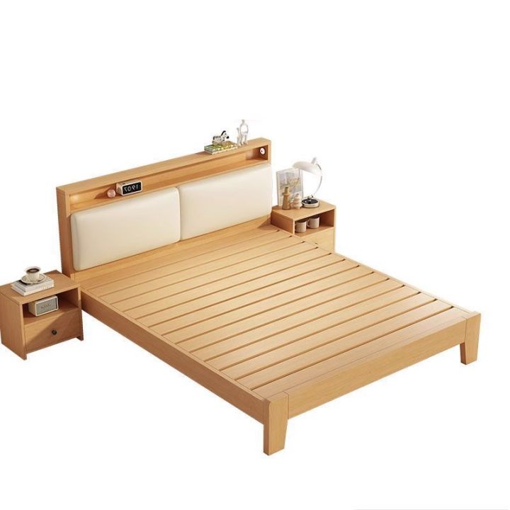 NAIJIA Solid Wood Bed Frame Katil Queen Solid Wood Bed Frame With ...