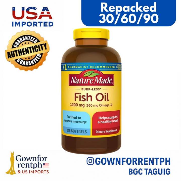Nature Made Burp Less Fish Oil Supplement1200mg Softgels Vitamin ...