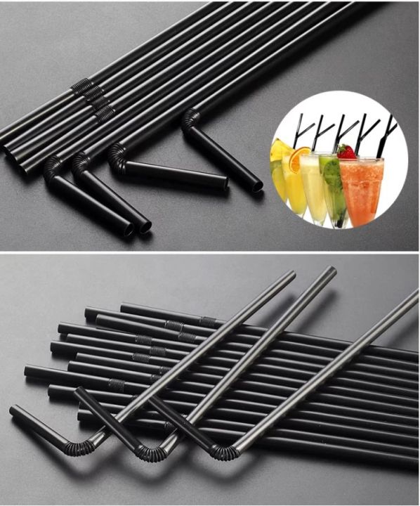 100pcs Bending Thin Straw 21cm in Black/White | Lazada PH