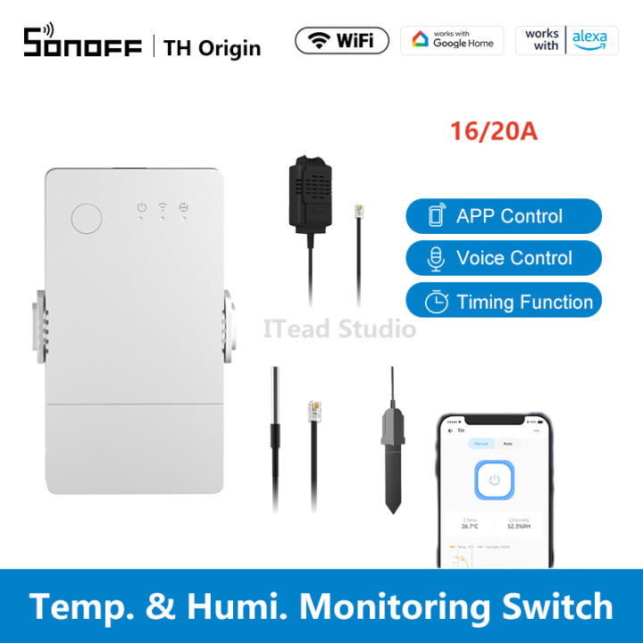 ITEAD SONOFF TH Origin 16A/20A สวิตช์ตรวจสอบอุณหภูมิและความชื้น Wifi อัจฉริยะ สวิตช์อัจฉริยะ การ ...