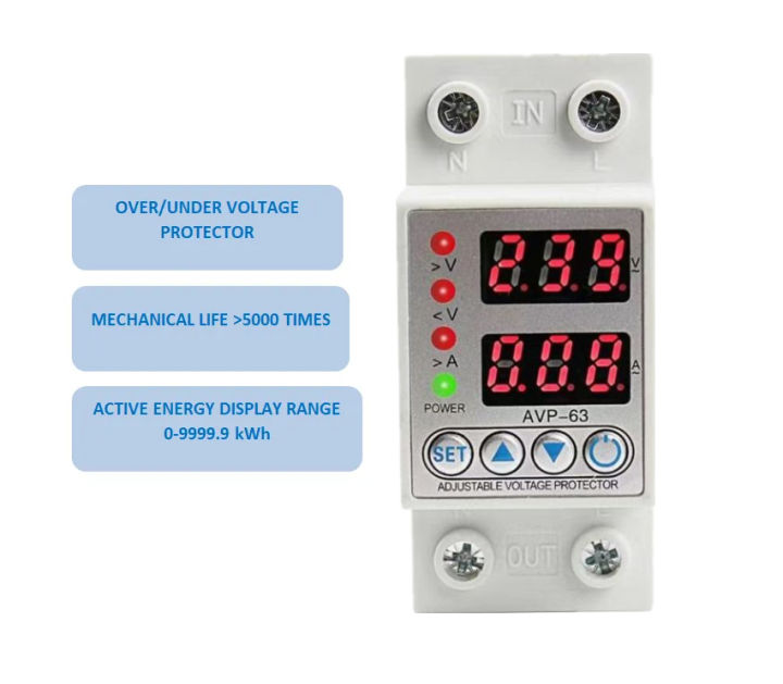 40A 63A 80A 230V Din rail adjustable over under voltage protector ...