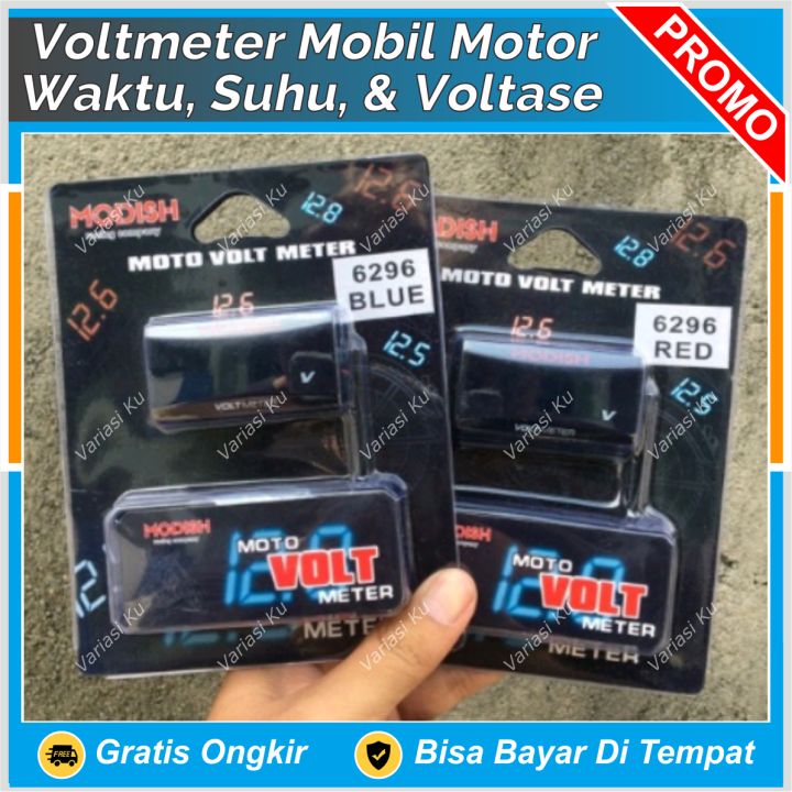 VOLT METER DIGITAL MOBIL MOTOR WATERPROOF MULTIFUNGSI 12V DC PENGUKUR ...