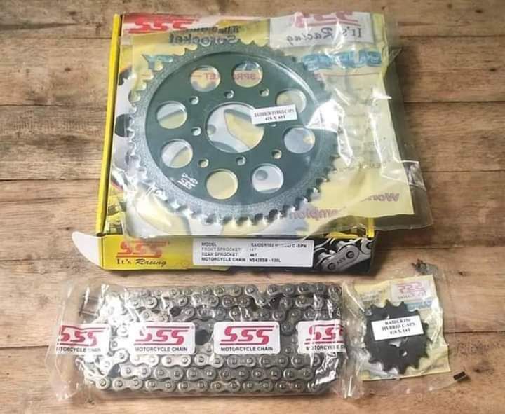 SSS CHAIN SET NICKLE CHROME 14/39 14/41 14/43 14/45 428 130L FOR RAIDER ...