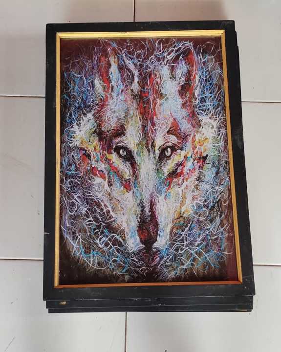 lukisan cetak serigala srigala estetik plus bingkai ukuran 65×45 ...