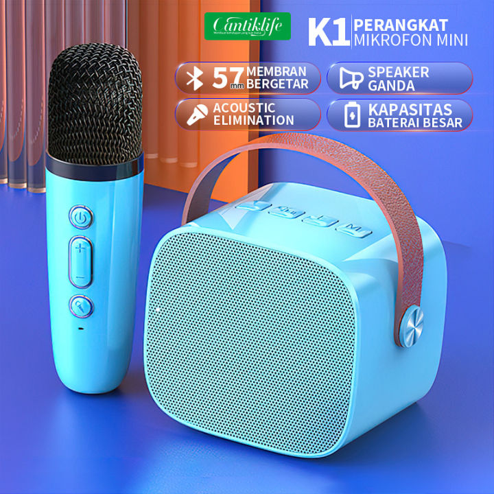 100% Original Mini Karaoke Speaker Bluetooth Bass K1/K12 Microphone Premium 2Mic 1 Set Lengkap ...