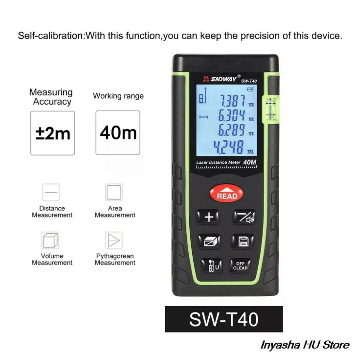 Sndway Laser Distance Meter digital Rangefinder Measure Distance/Area ...