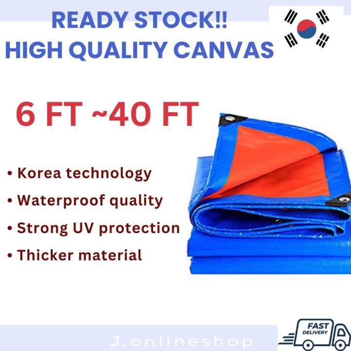 6FT ~ 40FT Blue Orange Waterproof Canvas Kanvas Tarpaulin Sheet Canopy ...