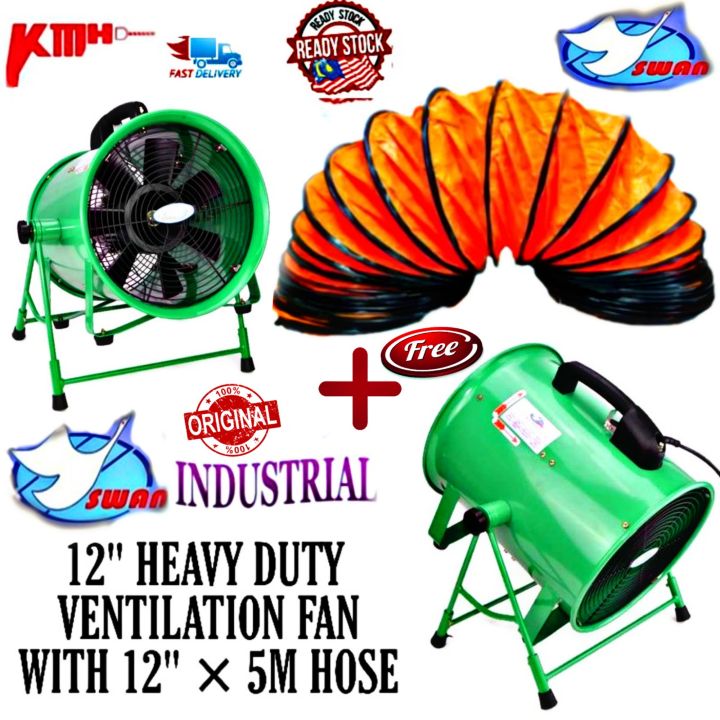 SWAN 12'' PORTABLE VENTILATION FAN SHT30A C/W 5M VENTILATOR FAN HOSE ...