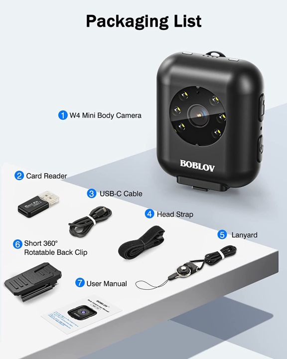 BOBLOV W4 Mini Body Worn Camera, HD 1080P 128GB Video Audio Recordering ...