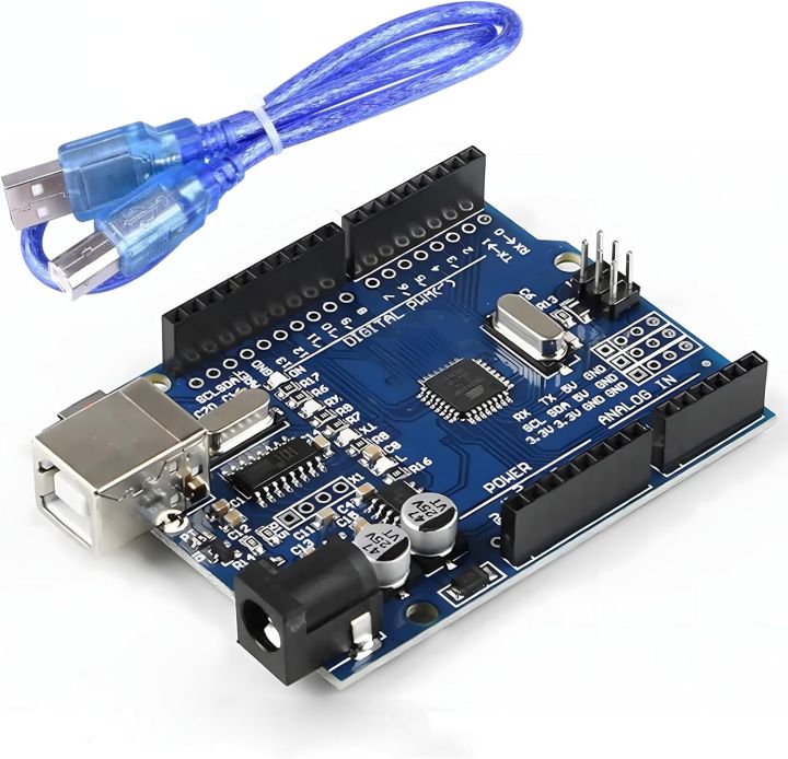 UNO R3 Board ATmega328P Development Board with Pin Header and Cable Compatible with Arduino IDE ...