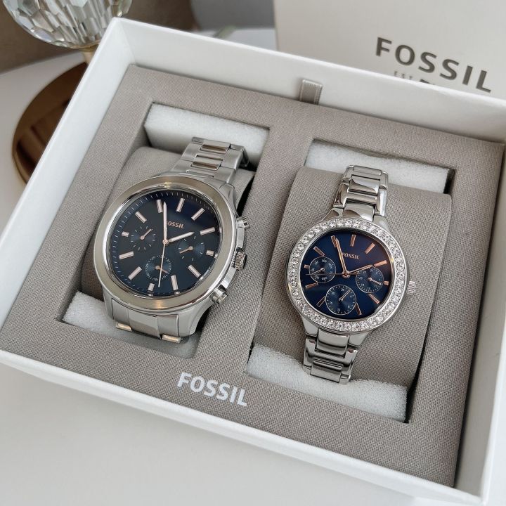 🆕️นาฬิกาFossil His and Her Multifunction Stainless Steel Watch Set ...