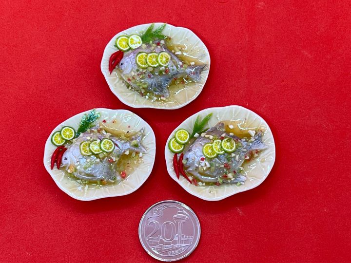Handmade Miniature Steamed White Pomfret Fish with Lime, garlic and ...