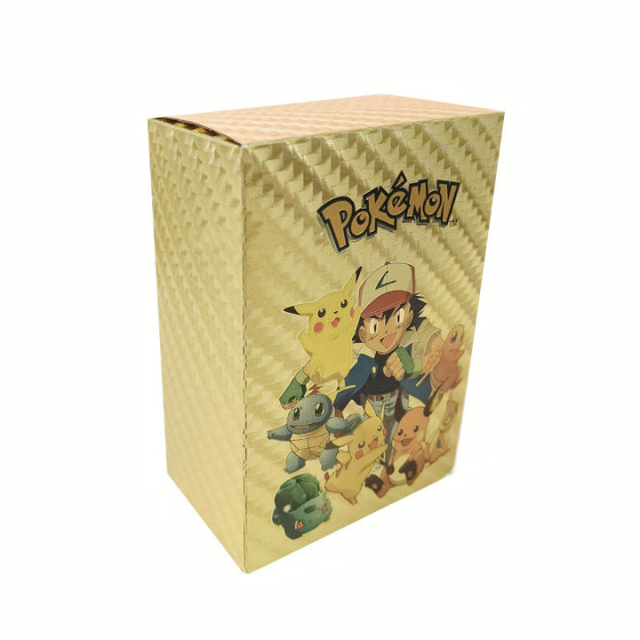 110Pcs/Box English Metal Gold Pokemon Cards Anime Charizard Pikachu ...