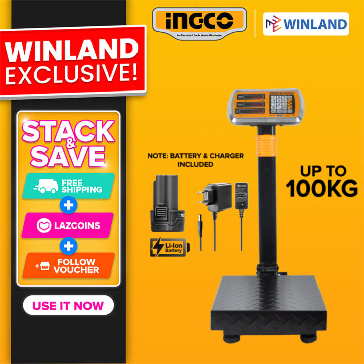 Ingco by Winland 100kg Lithium-Ion Weighing Scale 12V CES1245 ING-CT ...