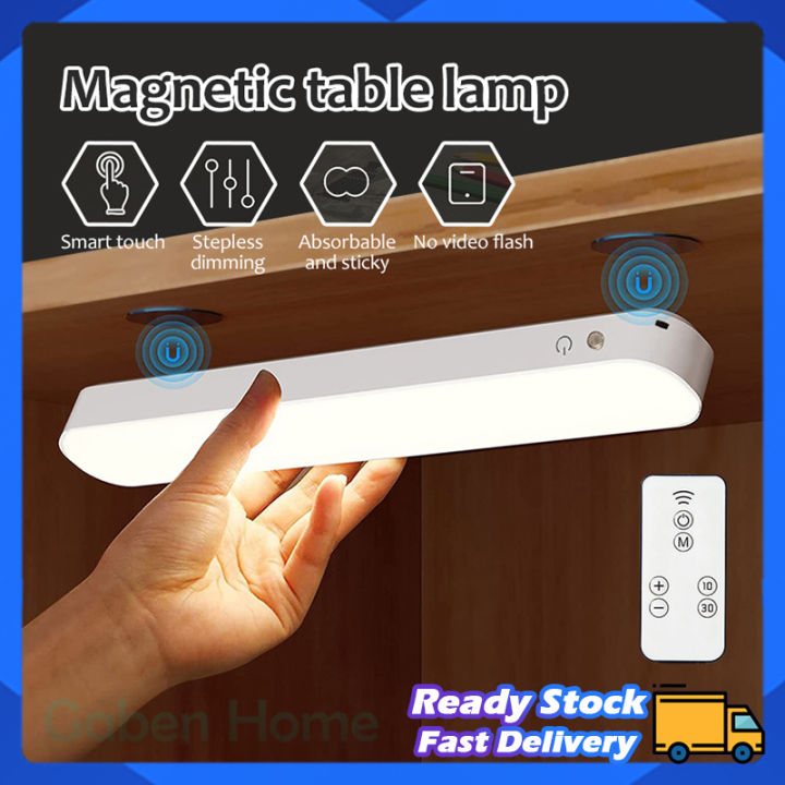 Magnet LED Table Lamp Dimmable Remote Control Light Meja Lampu 3 Color ...