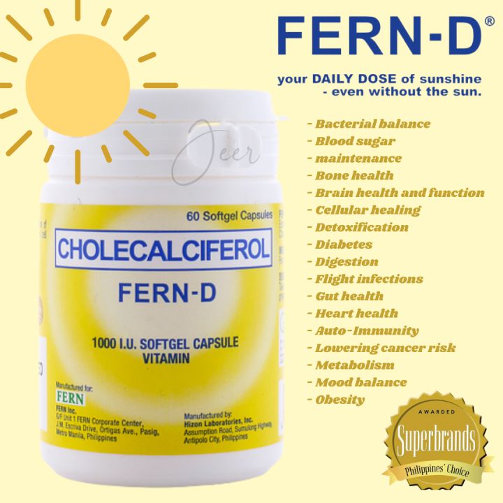 Ifern Products Fern D Vitamin D3 1000 IU Cholecalciferol 60 Softgels | Lazada PH