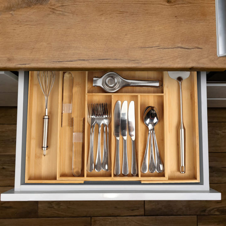 Bamboo Cutlery Divider Drawer Organizer For Utensils Holder Cutlery ...