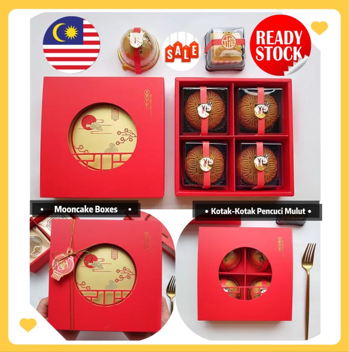 🇲🇾READY STOCK🔥100-125Gram Red&Gold Mooncakes Boxes | Mid-Autumn Dessert ...