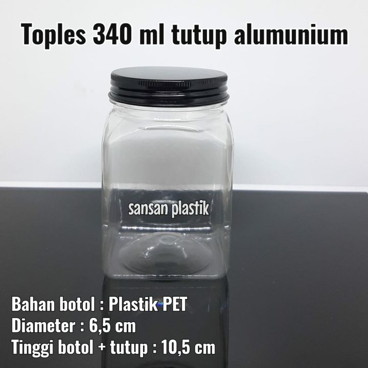 Toples 340 ml Tutup ALUMUNIUM HITAM / Toples Plastik 340ml Kotak Tutup ALUMUNIUM HITAM / Toples ...