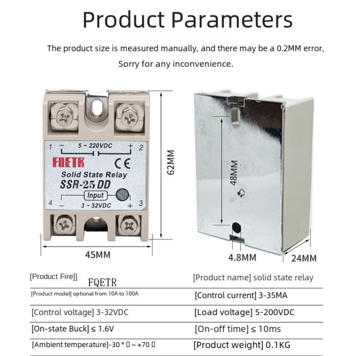 Single Phase Solid State Relay Ssr-25dd Dc Control Dc 25A 5-220v Grade A Integrated Circuits ...