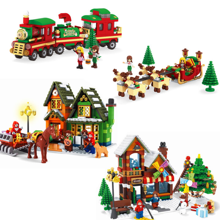 Christmas Assembly Particle Small Train Building Blocks Snowy Ground ...