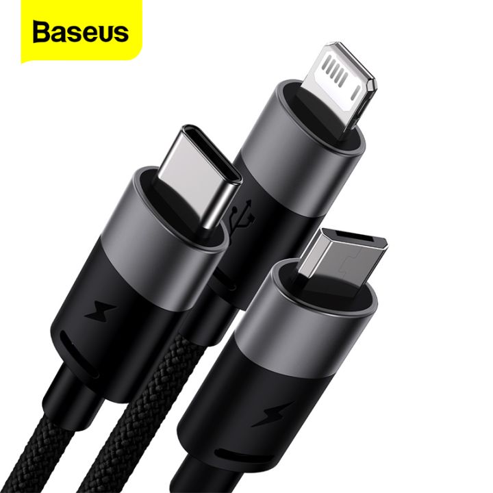 Baseus 3 in 1 USB C Cable For iPhone 14 13 12 Pro 11 3.5A Charger Cable ...