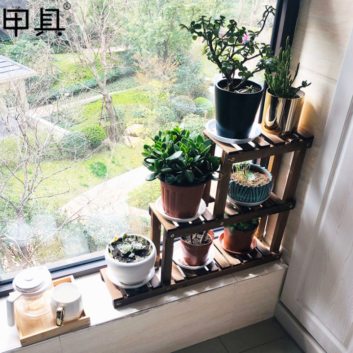 Bay Window Succulent Flower Rack Shelf with Flowers on the Window Sill ...