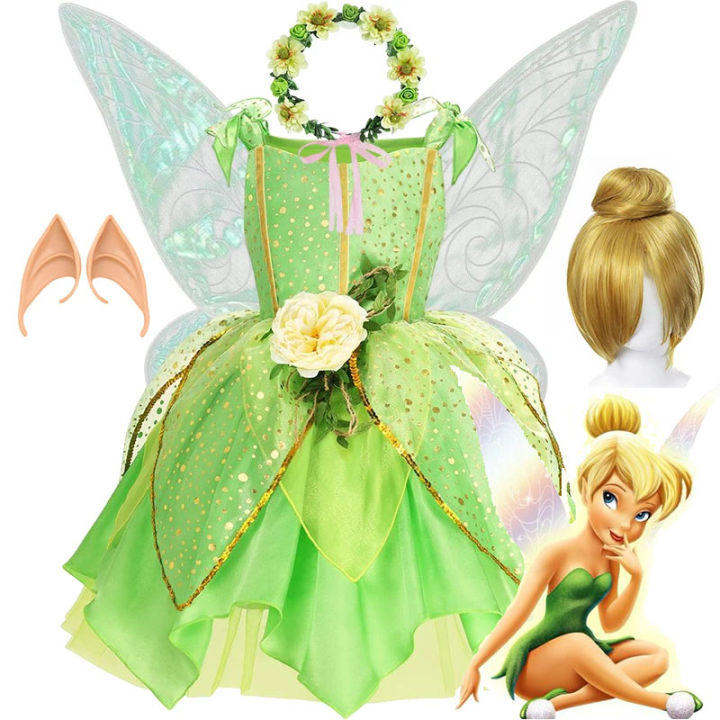 Fairy Tinker Bell Dress for Girls Princess Costume Kids Cosplay Green ...