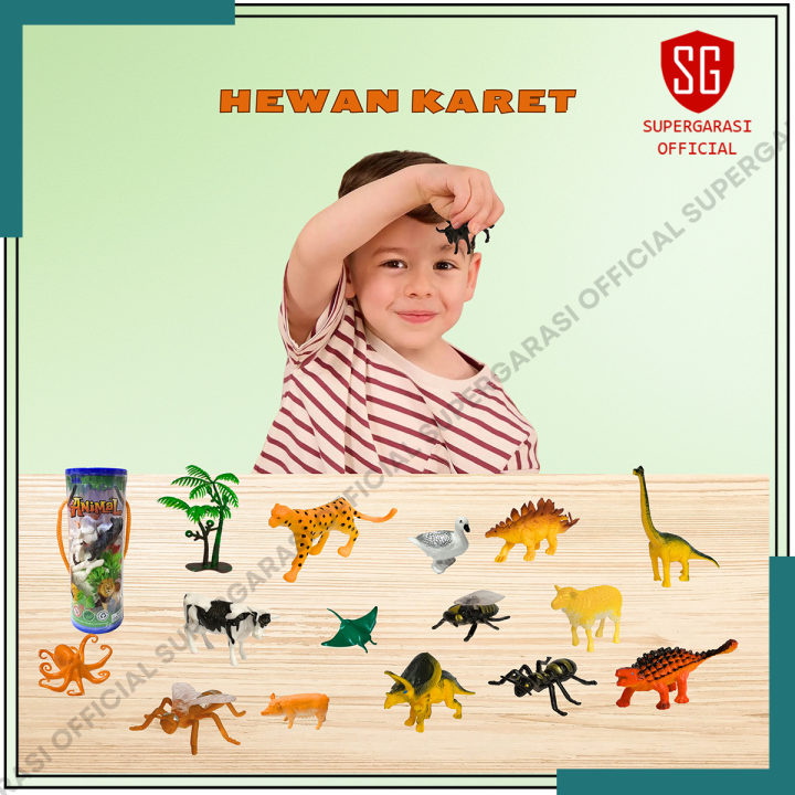 Hewan Karet Binatang miniatur Mainan Anak Animal World farm laut insect ...