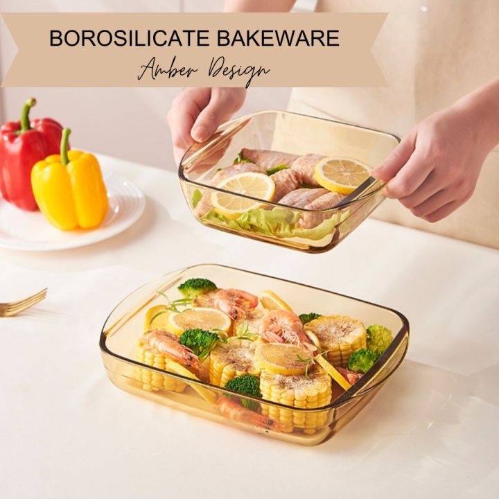 B1T1 Amber Borosilicate Glass Bakeware Rectangular Square Microwave ...