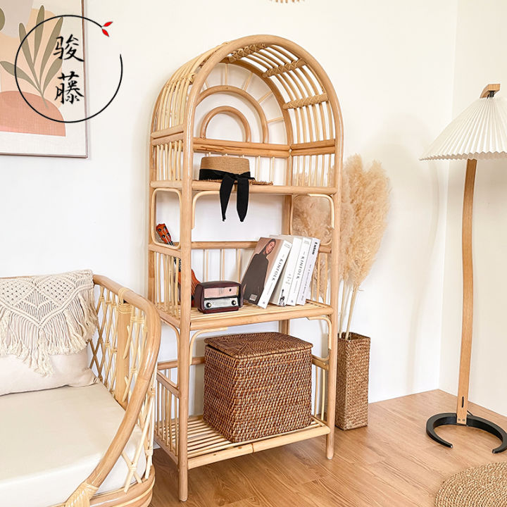 Bohemian Bamboo Rattan Storage Rack Japanese-Style Floor Bookshelf ...