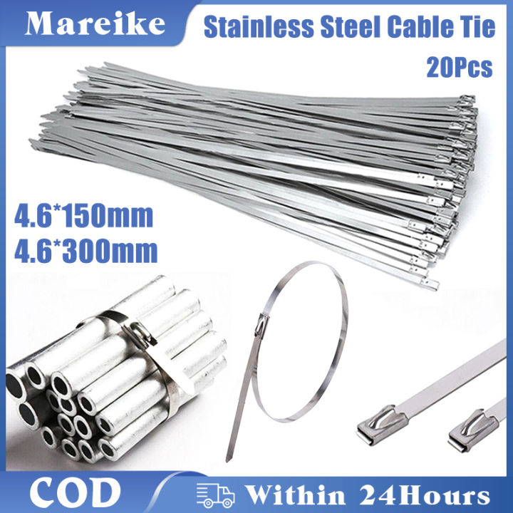 20Pcs Stainless Steel Cable Tie Metal Cable Tie Heavy Duty Self-Locking ...