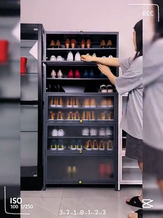 Steel shoe cabinet thickened large capacity shoe rack waterproof shoe ...