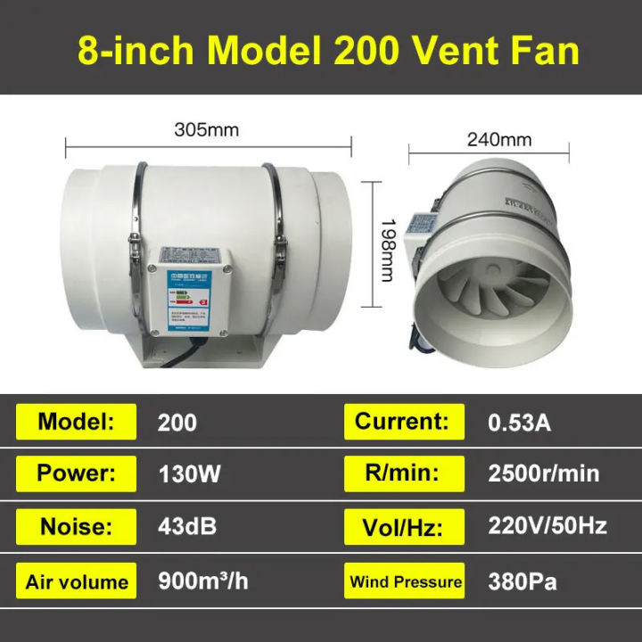 Exhaust Fan 4/5/6/8 inch Silent Duct Fan Extractor Ventilation Duct ...