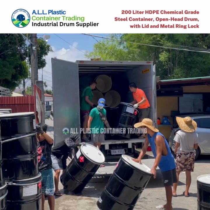 200 Liter HDPE Chemical Grade Steel Container, Open-Head Drum, with Lid and Metal Ring Lock ...