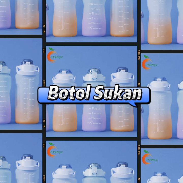 ORANGE Botol Minuman comel 2L viral mudah Water Bottle With Straw Color ...