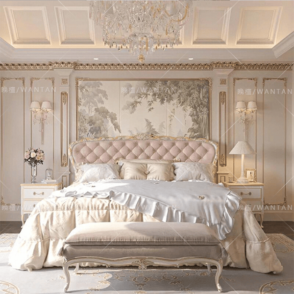 European Entry Lux French Bed Crown Princess Fabric Master Bedroom ...