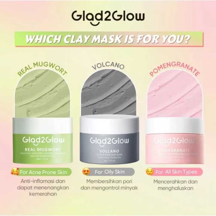 Glad2Glow Pomegranate Niacinamide Brightening Clay Mask 30gr| Volcano 3D Acid Pore Clay Mask ...