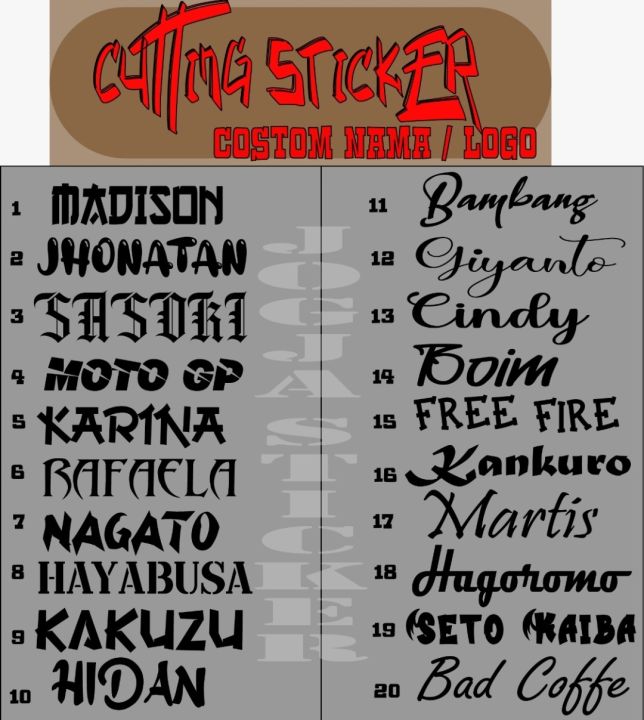 Cutting Sticker Material Oracal 651 Nama Tulisan Bebas Custom Desain ...