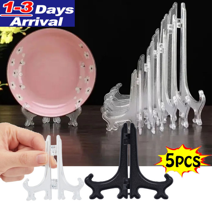 5pcs/1pcs Clear Plastic Display Stand - Foldable Plate Easel Storage ...
