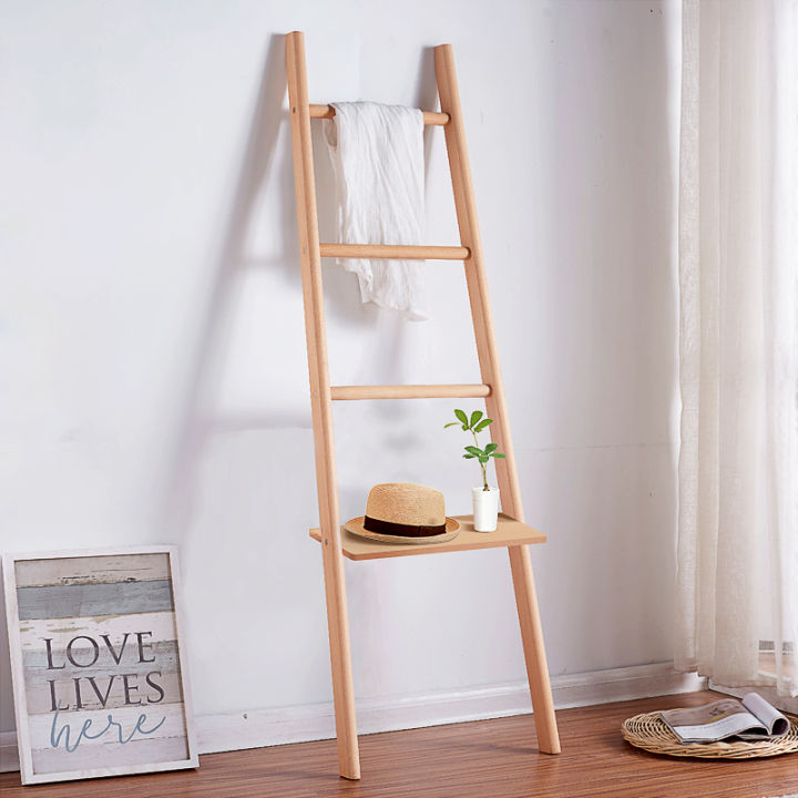 Solid Wood Ladder Storage Rack Bedroom Wall Clothes Rack Floor Bedside ...